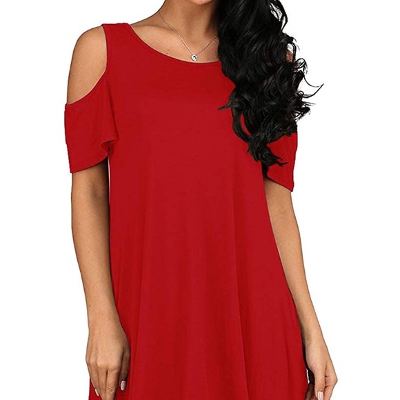 Dresses | Sweetie Red Cold Shoulder Pocket Dress Nwt | Poshmark